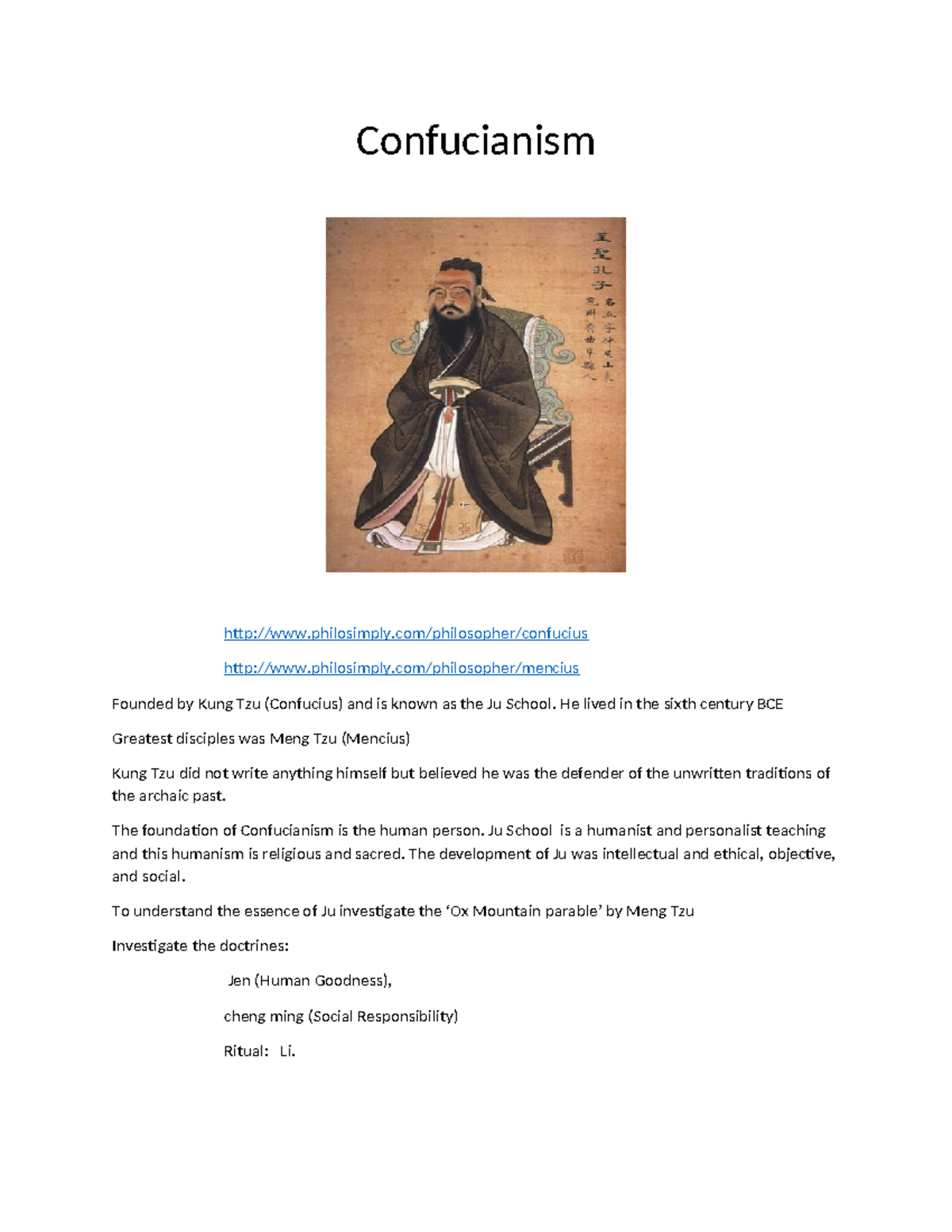 (M) Confucianism Overview - Yr 11 Ancient Religions Study Notes - Studocu