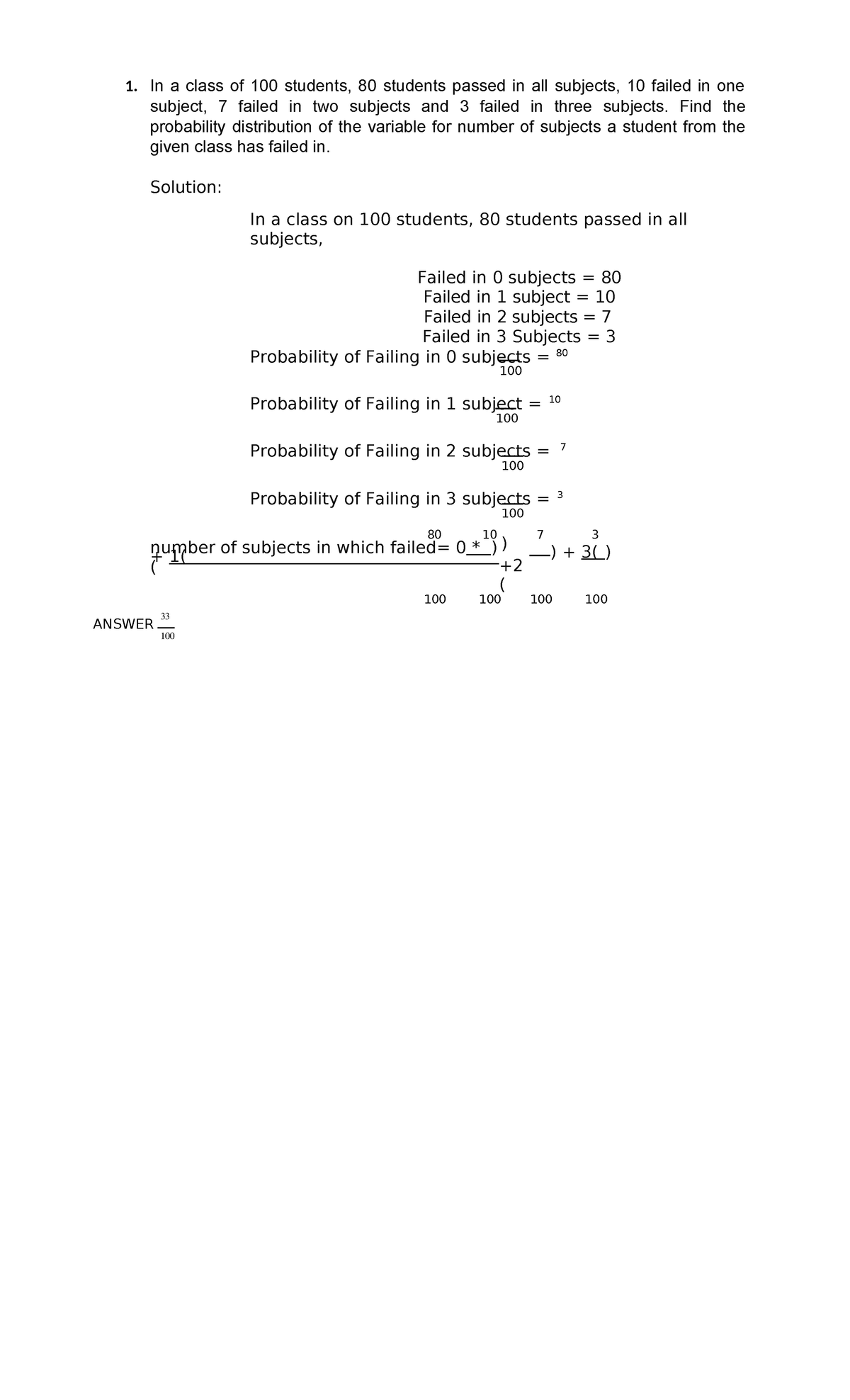 Probability Distribution of Subject Failures in Class 1QM - Studocu