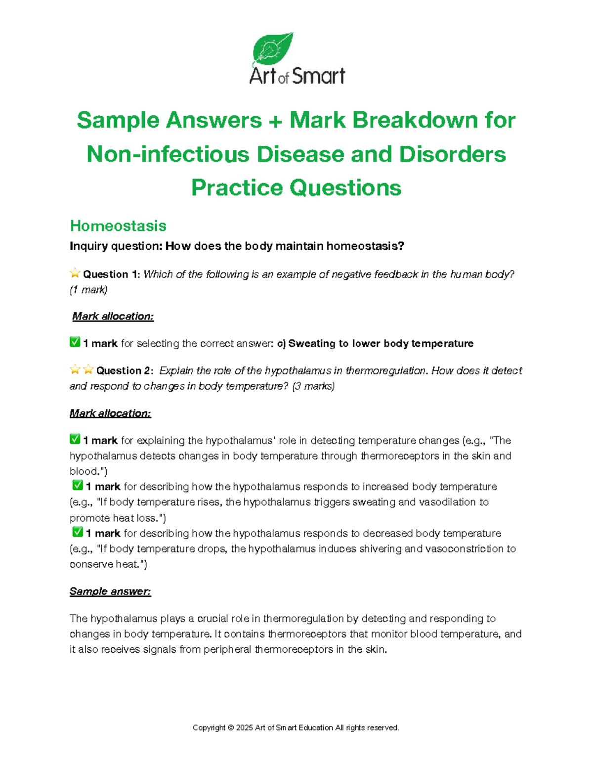 Sample Answers Mark Breakdown for Module 8: Disease & Disorders ...