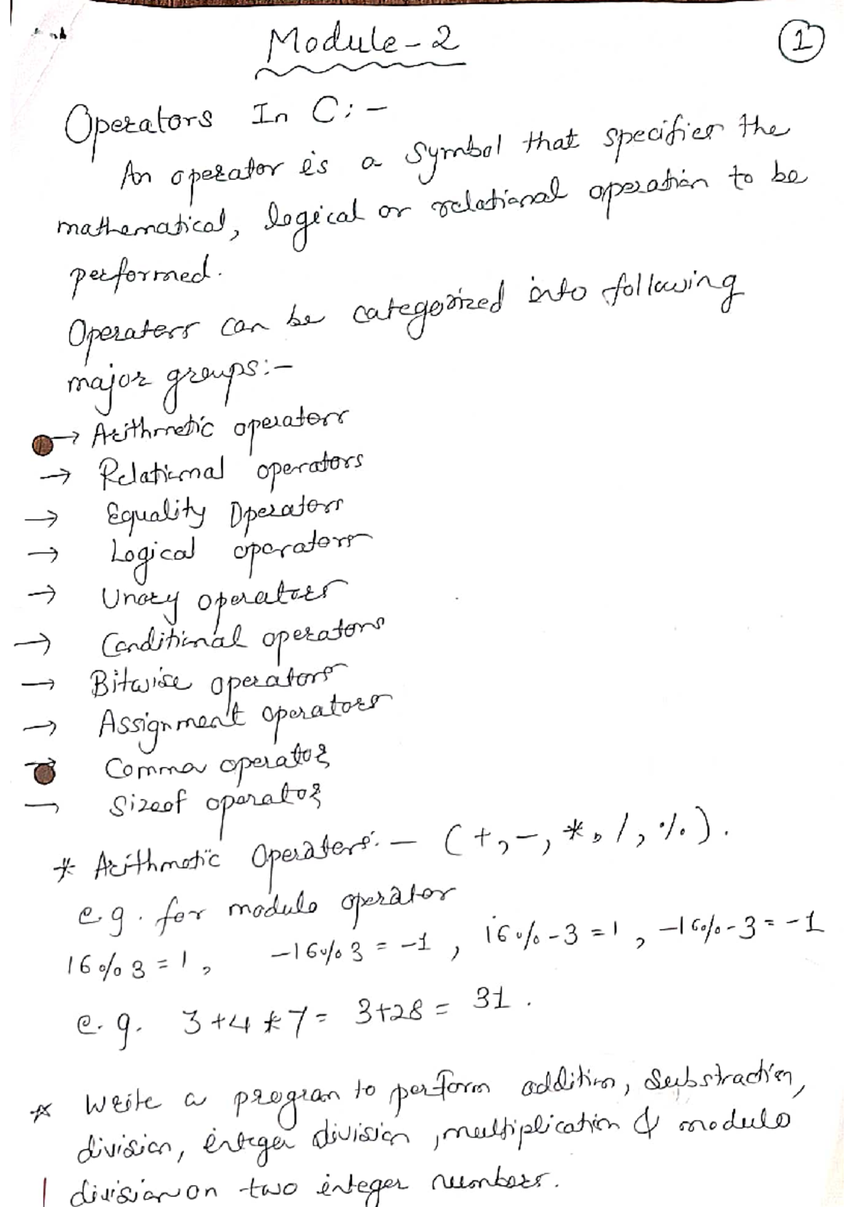 Module 2: Operators in C Programming - Key Concepts and Examples - Studocu