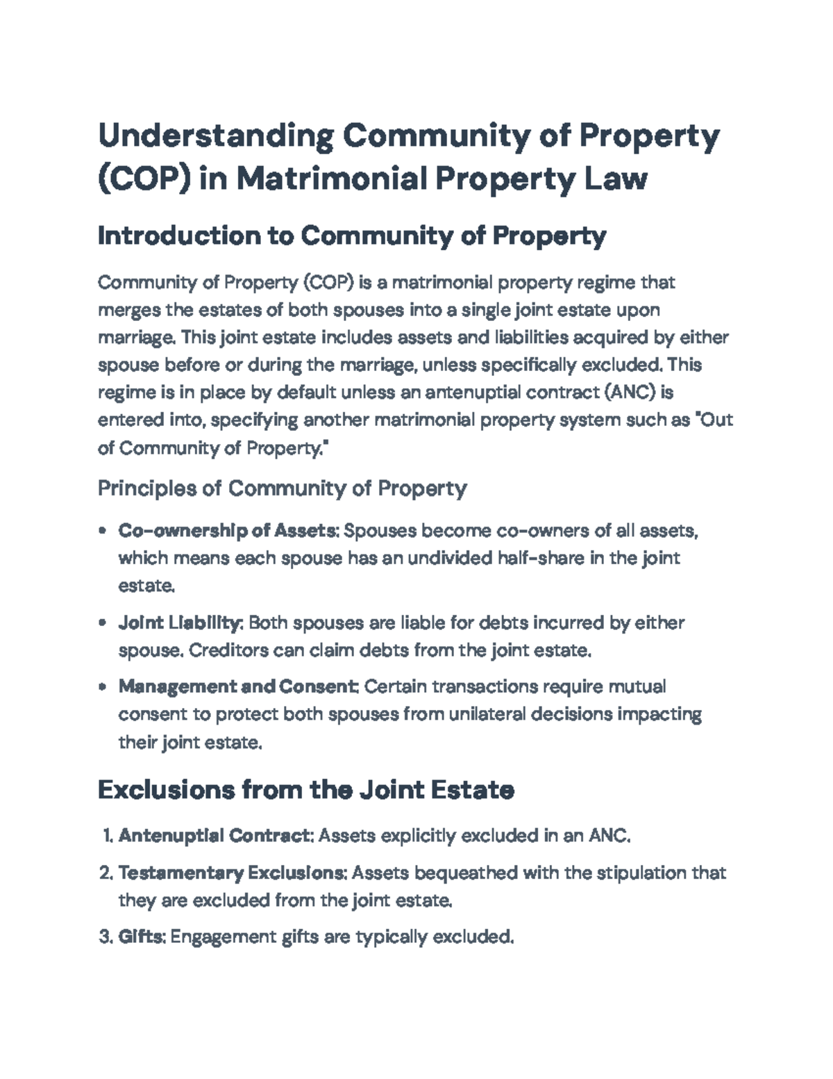 Understanding Community of Property (COP) in Matrimonial Law: Key ...