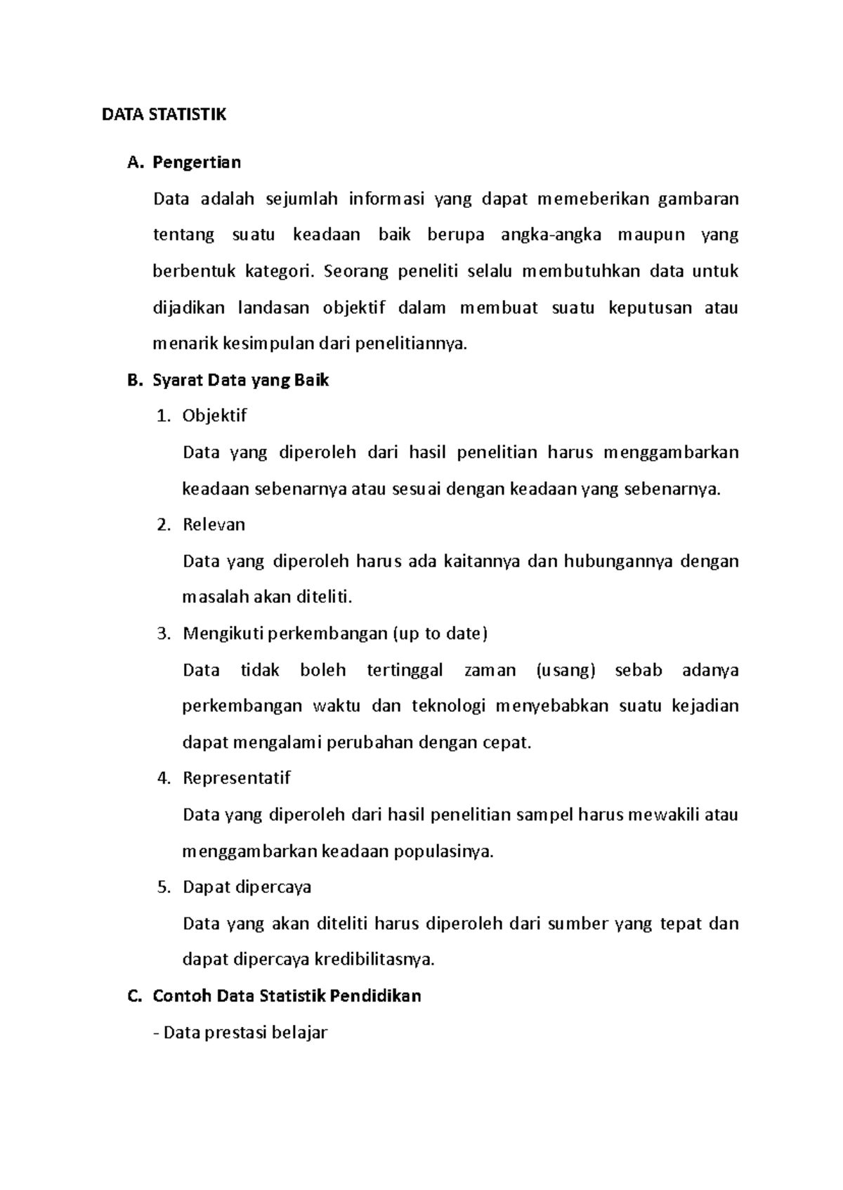 Syarat Data yang Baik dalam Statistik Pendidikan: Panduan Lengkap - Studocu