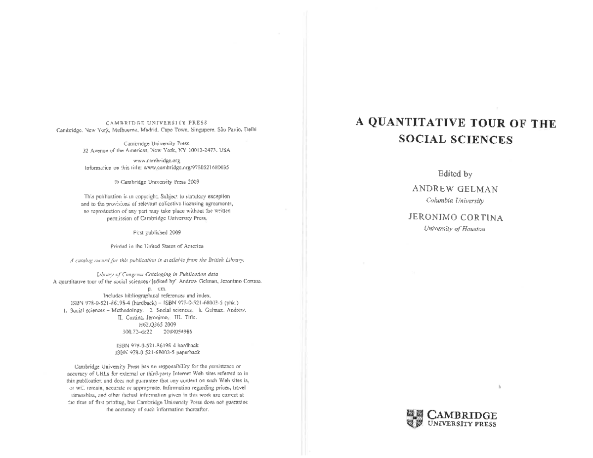 POLITICAL SCIENCE 101: A QUANTITATIVE TOUR OF SOCIAL SCIENCES - Studocu