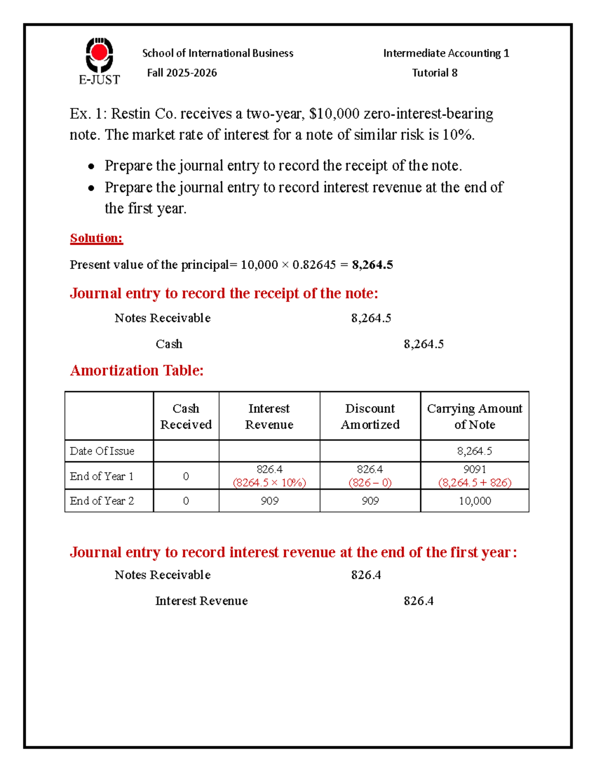 ACC231 - Intermediate Accounting 1 Fall Tutorial 8: Journal Entries ...