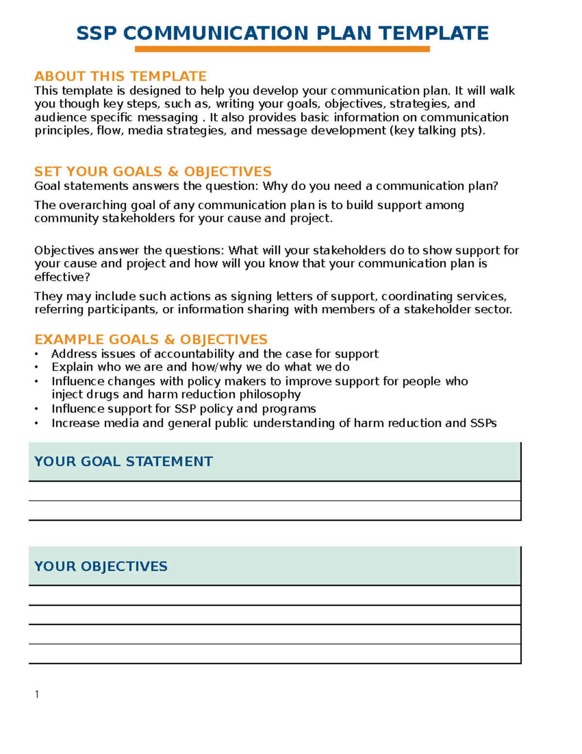 Template SSP Communication Plan Guidance - ABOUT THIS TEMPLATE This ...