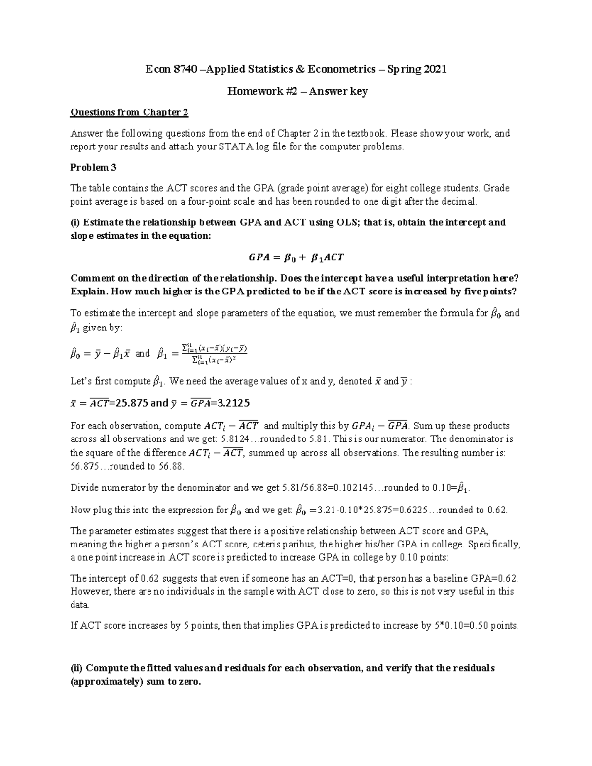 Econ 8740 Homework 2 Solutions and Answer Key for Spring 2021 - Studocu