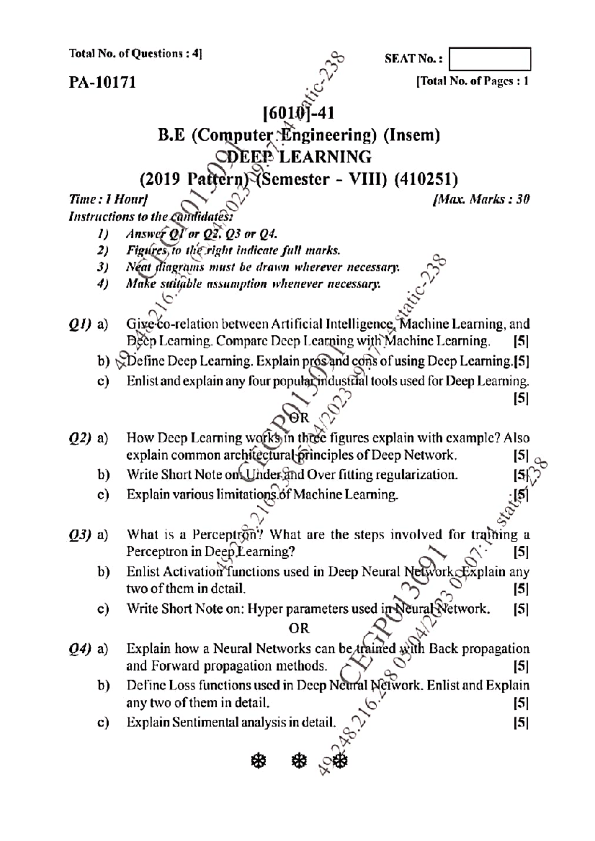 Comp Engg B.E. Insem 2023: Deep Learning Exam Paper - Studocu