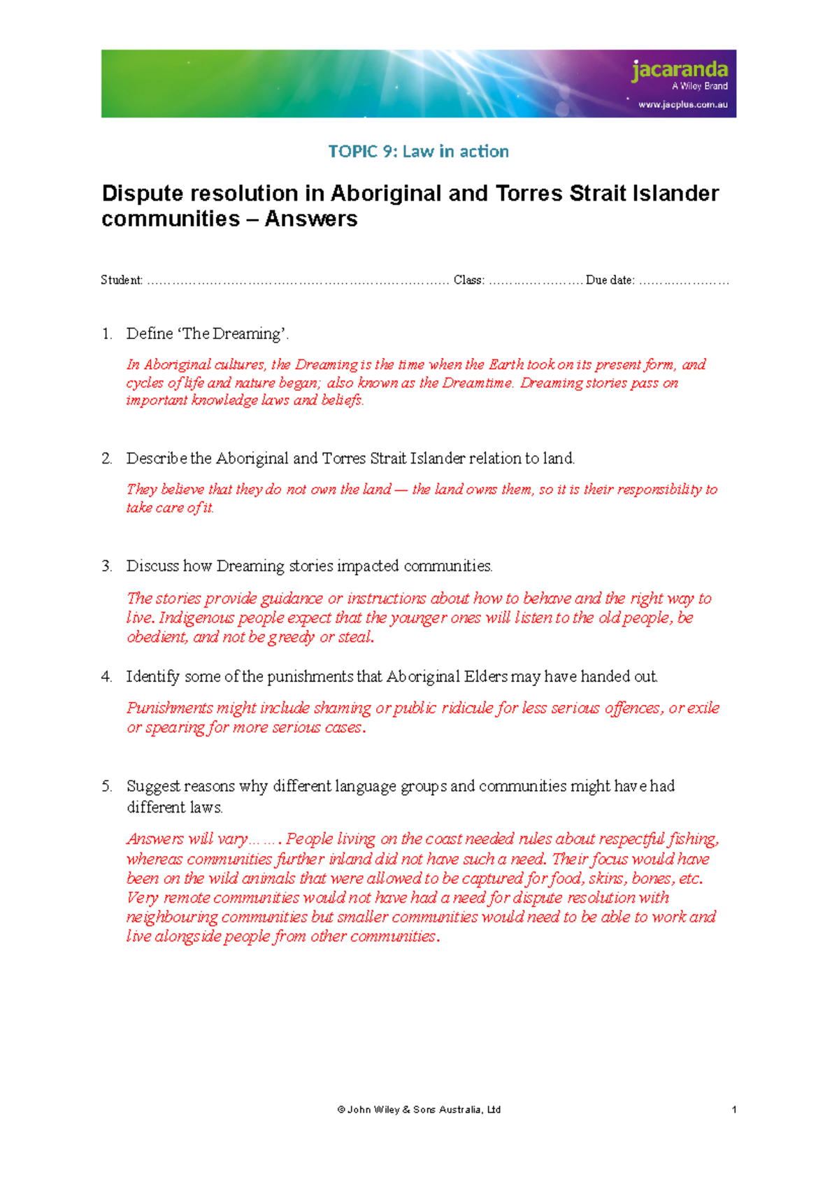Chap 9 wkans - Notes on Law in Action & Dispute Resolution - Studocu