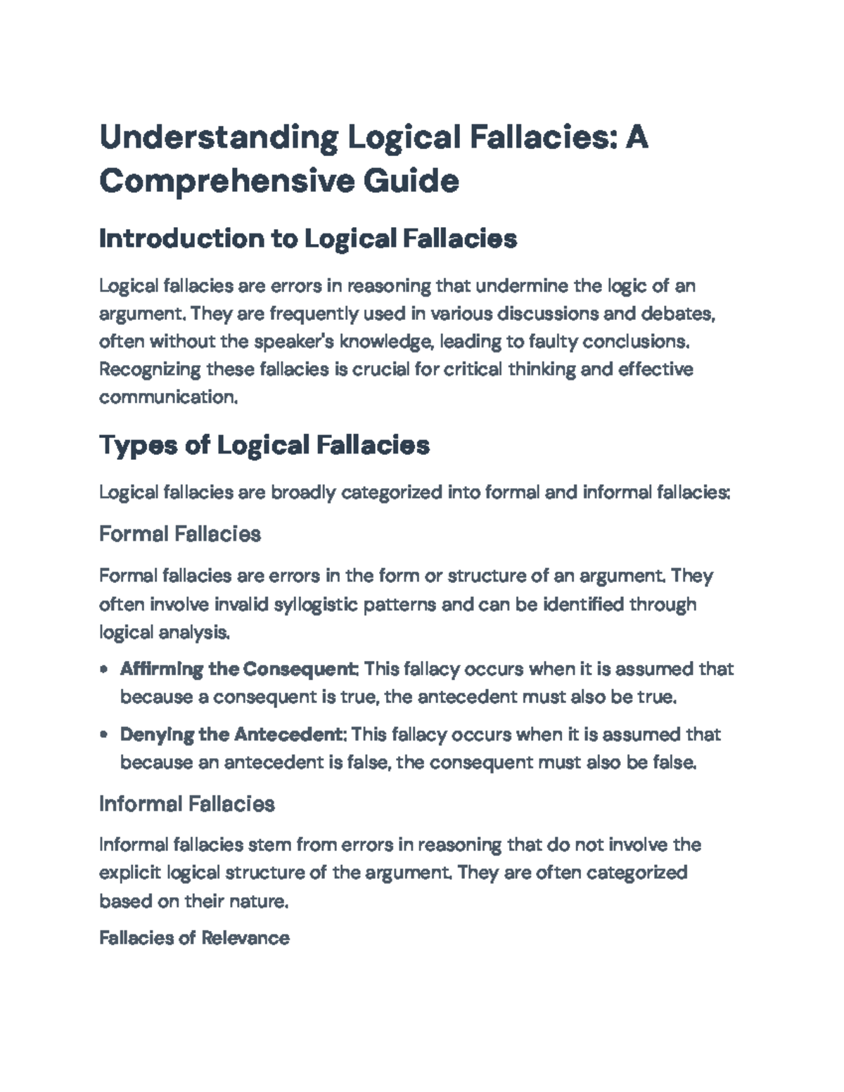 Understanding Logical Fallacies: Types & Importance for Critical Thinking - Studocu