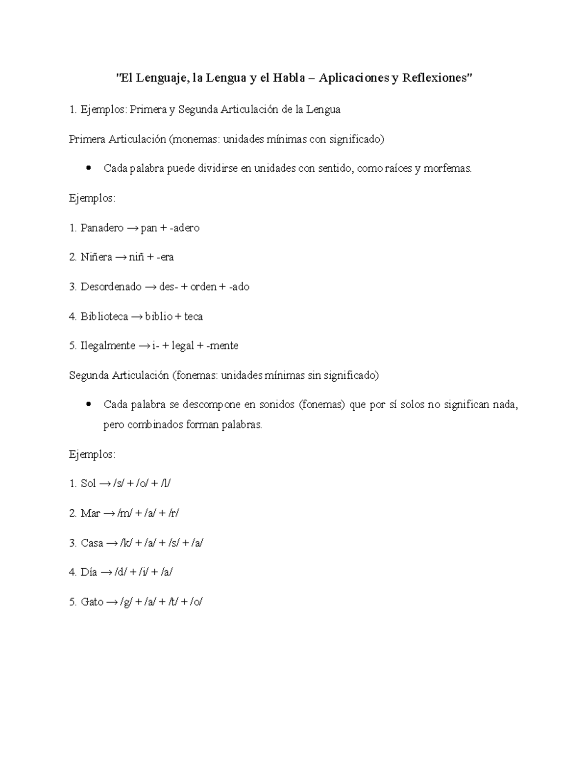 El Lenguaje, la Lengua y el Habla: Análisis y Ejemplos - Studocu