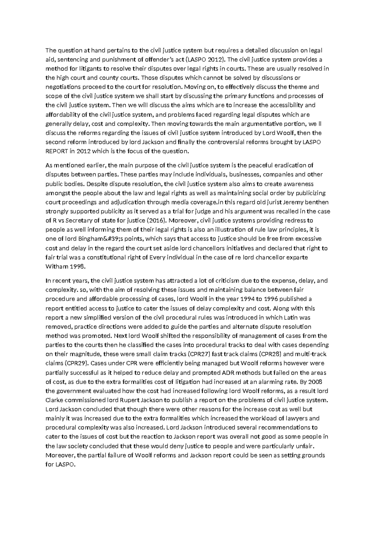 Civil Justice System: Analyzing LASPO 2012 Reforms and Impacts - Studocu