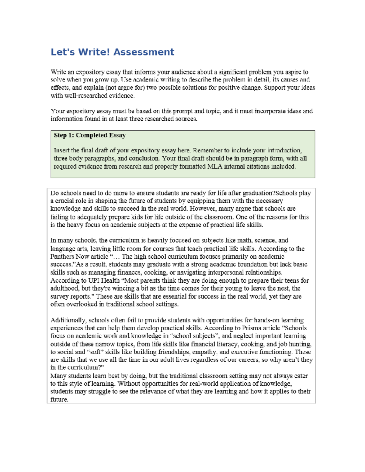 03.07 Expository Essay on Life Skills Education - English - Studocu