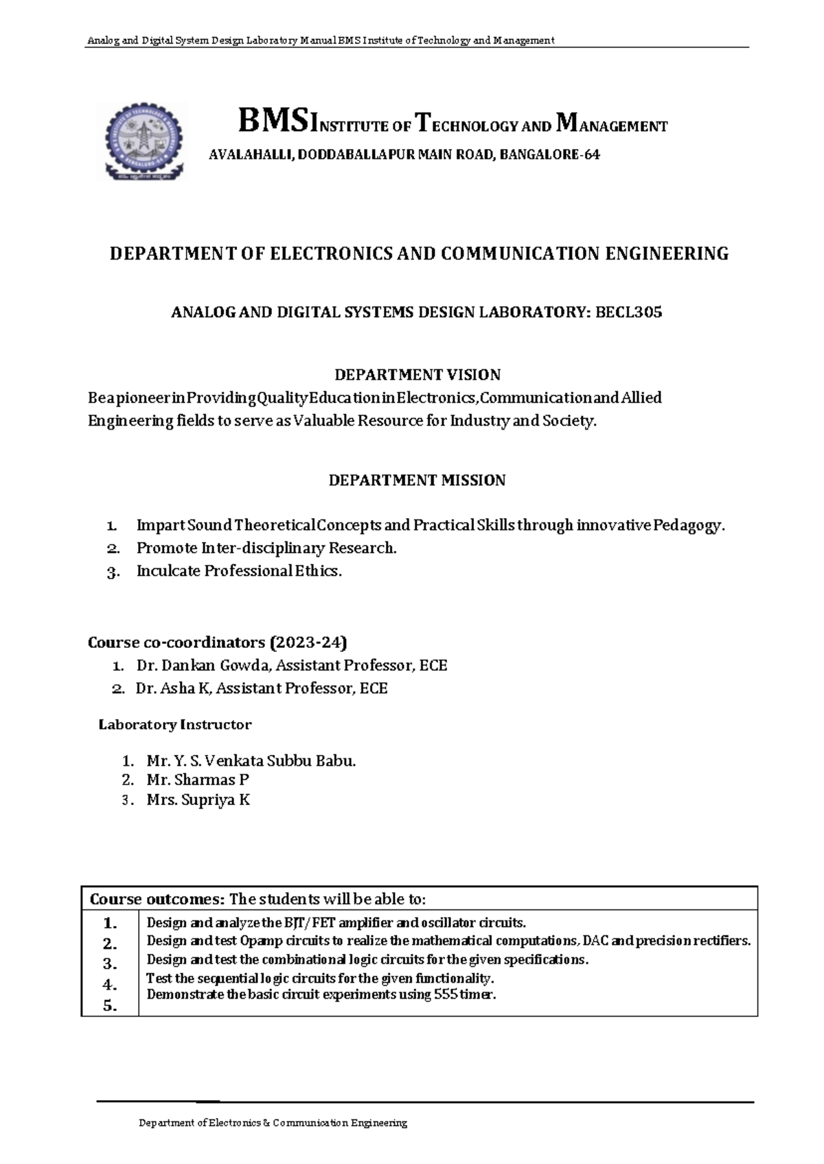 ADSD Lab Manual: Analog & Digital Systems Design (BECL305) - Studocu