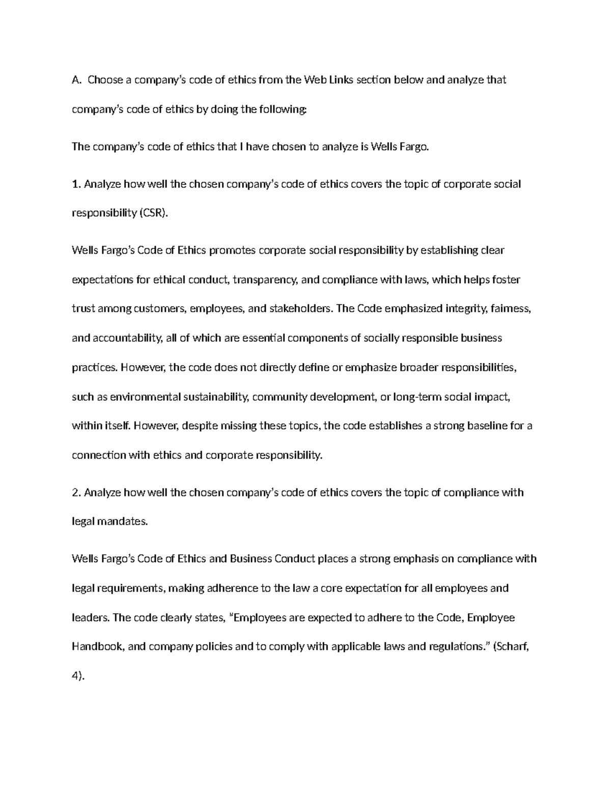 Analysis of Wells Fargo's Code of Ethics: CSR & Compliance (C206) - Studocu