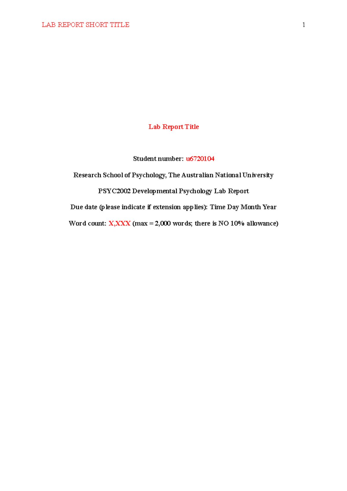 Lab report template - Lab Report Title Student number: u Research ...