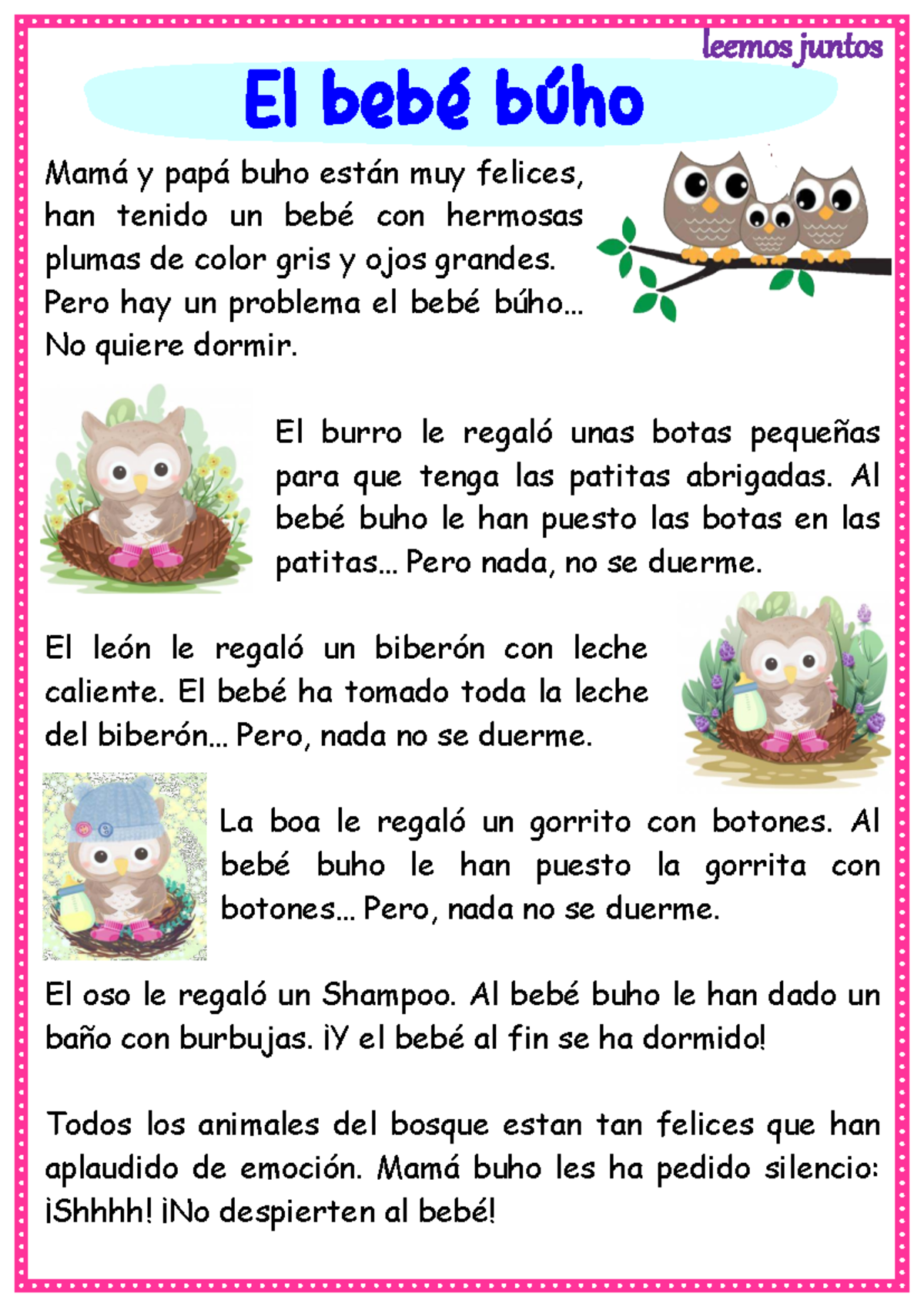 El bebé búho - Ficha de Plan Lector - Studocu