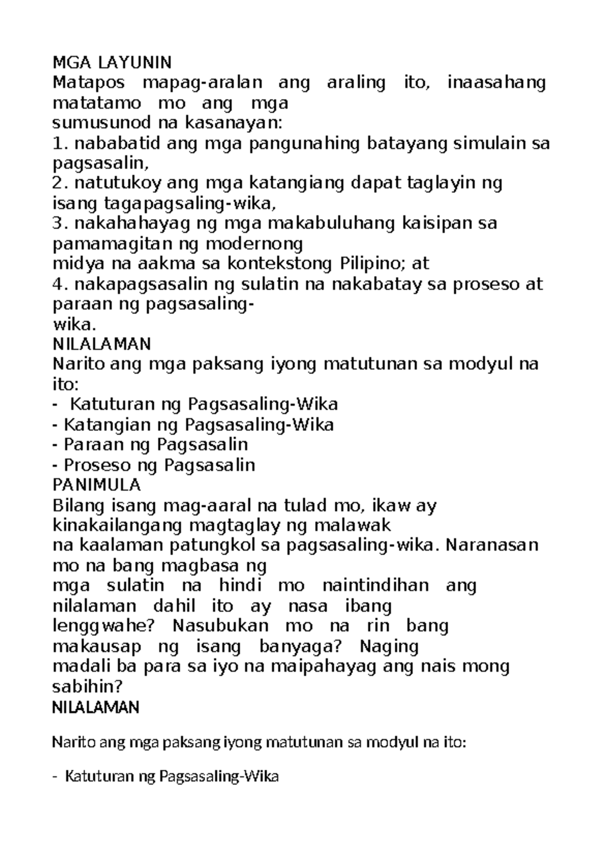 Pagsasalin 1-4: Mga Batayang Kaalaman at Proseso ng Pagsasalin - Studocu