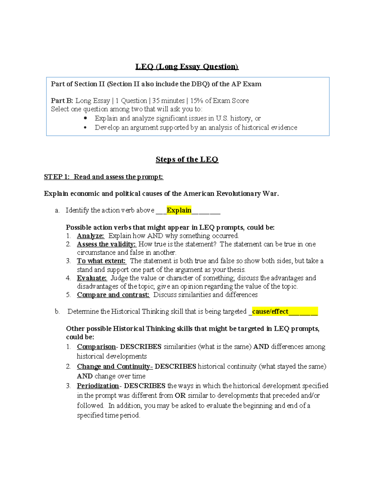 APUSH LEQ Guide: Analyzing Causes of the American Revolution - Studocu