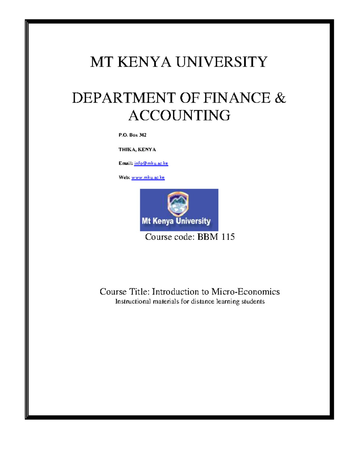 BED1101: Introduction to Microeconomics - Course Outline and Lessons ...
