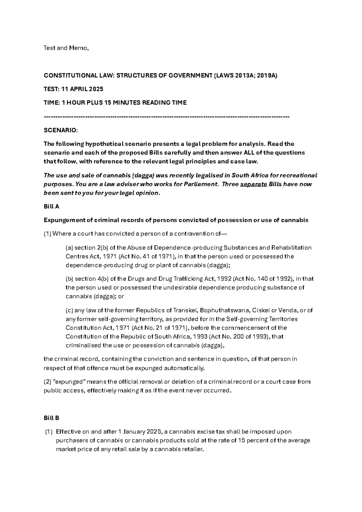 Constitutional Law: Structures of Government (LAWS 2019A) Test & Memo ...
