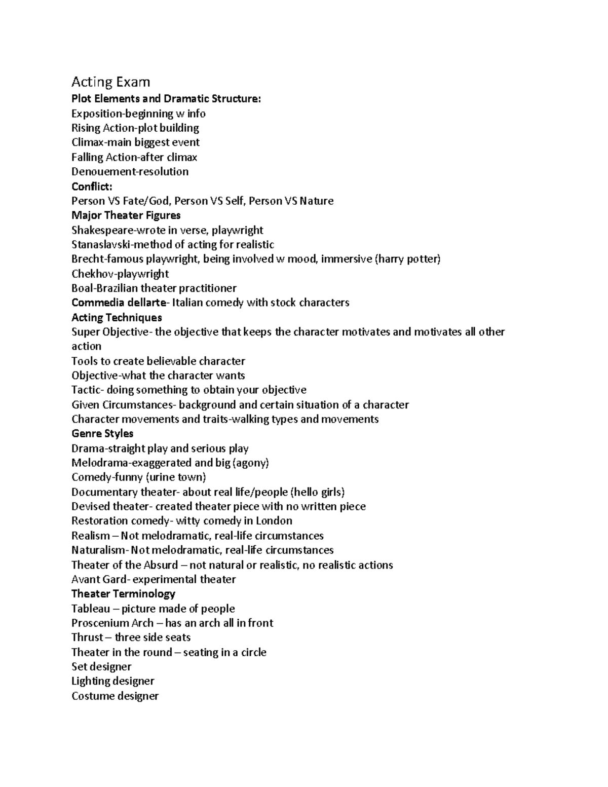 Acting Exam Review: Plot Elements & Dramatic Structure Insights - Studocu