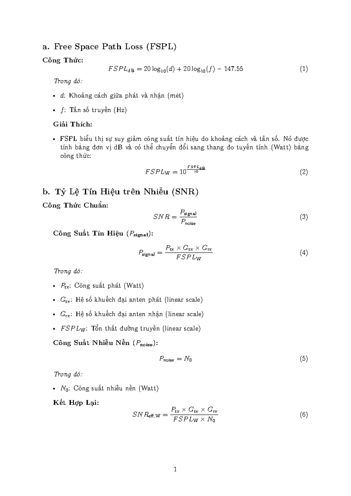 Tailieu - TAI LIEU DANG - a. Free Space Path Loss (FSPL) Công Thức: F ...