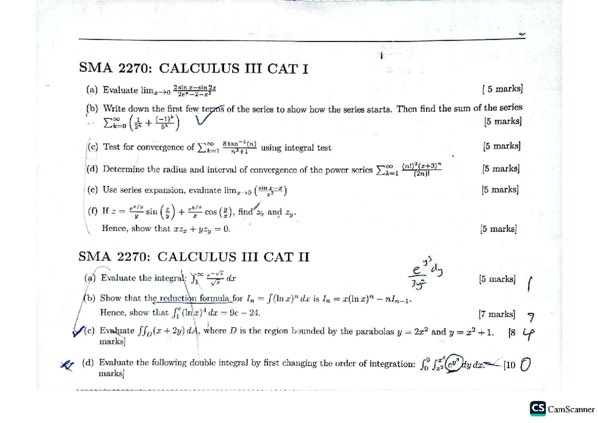 SMA 2270: CALCULUS CAT I & II Exam Review Notes - Studocu