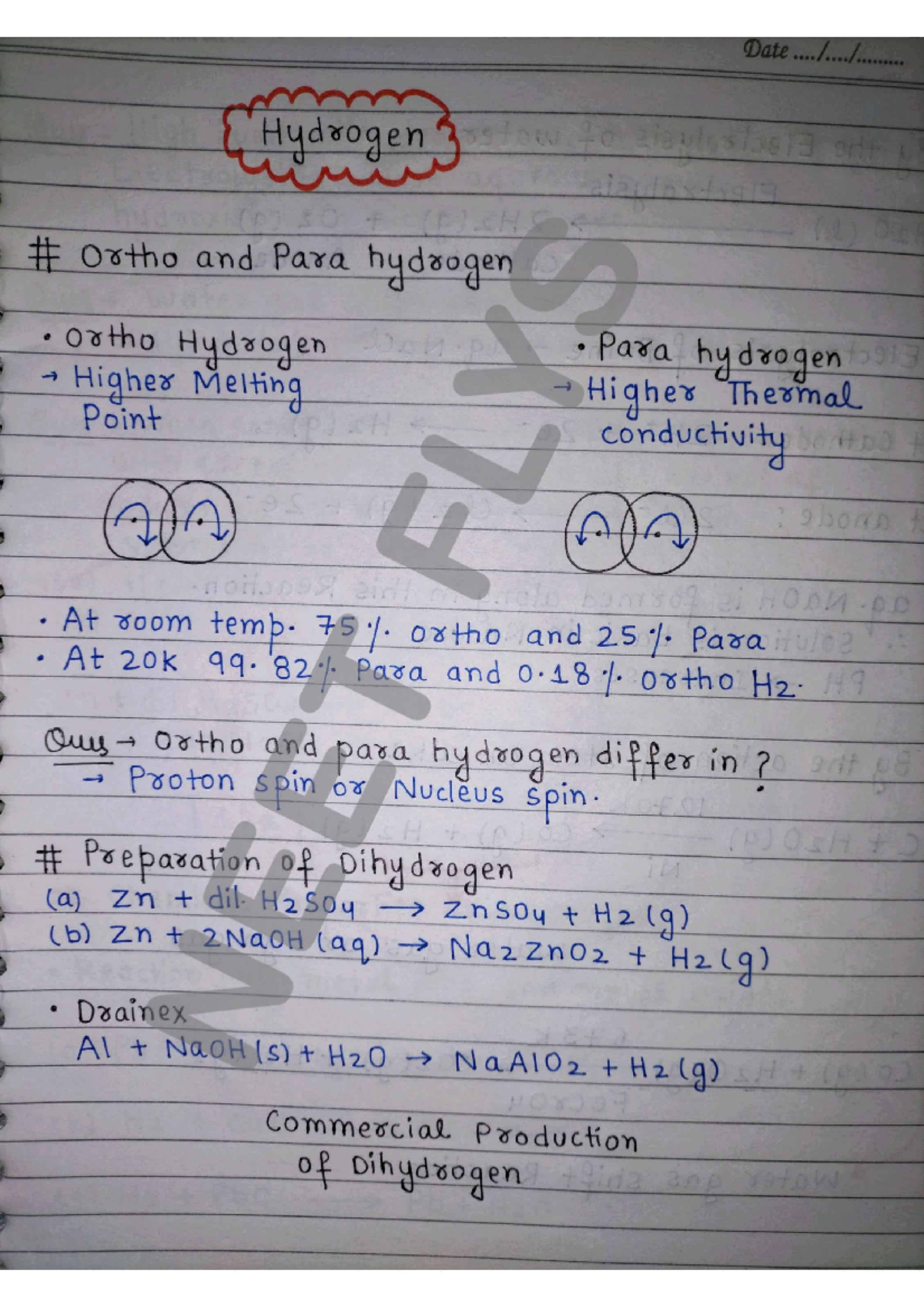 Hydrogen and Its Properties: Ortho, Para, and Dihydrogen Overview - Studocu