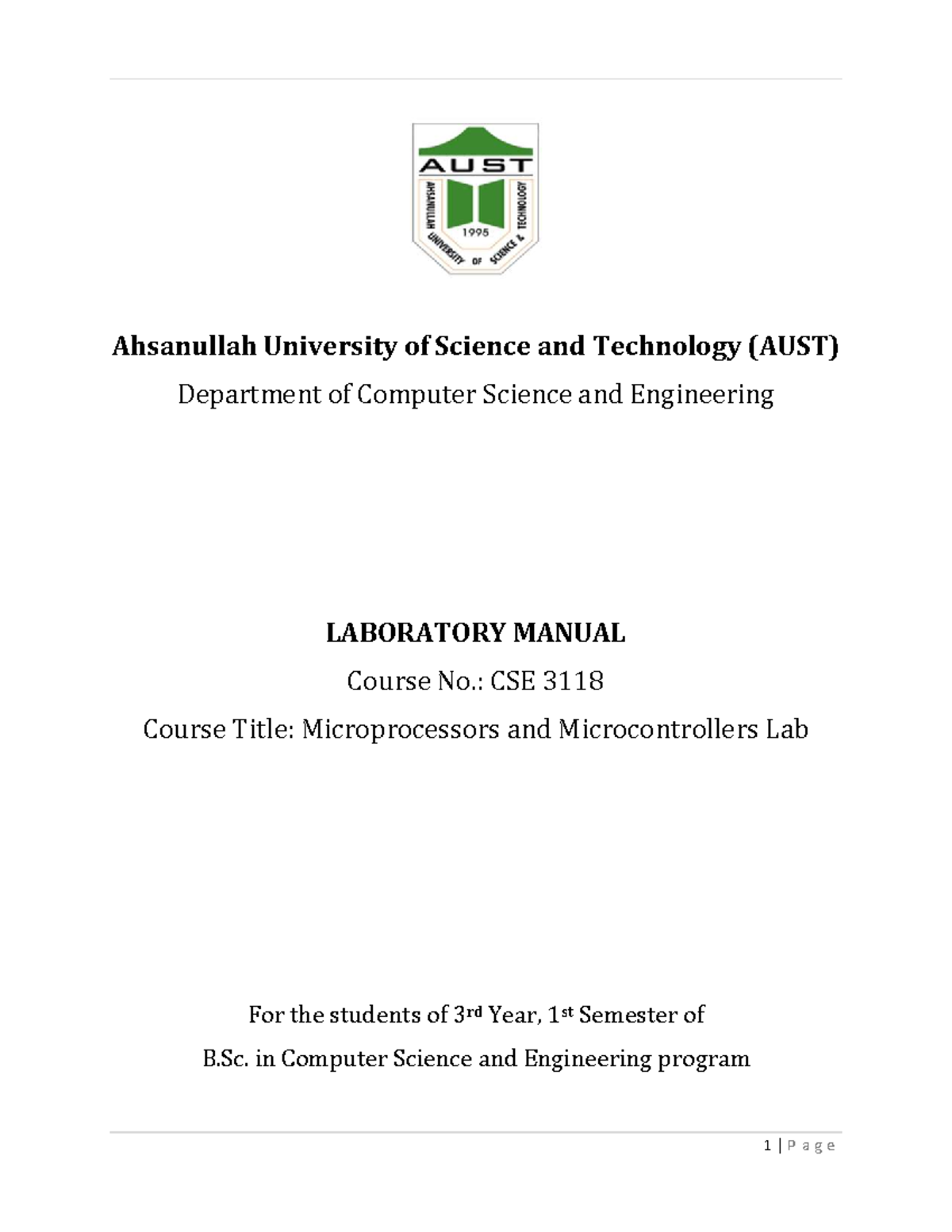 CSE 3118 Microprocessors & Microcontrollers Lab Manual - Studocu
