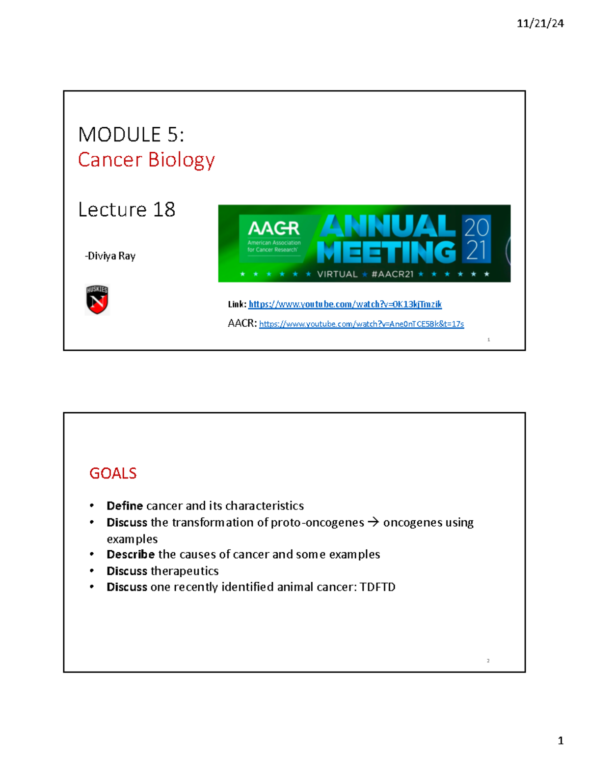 Cancer Biology Lecture 18 Notes (Module 5): Characteristics & Causes ...