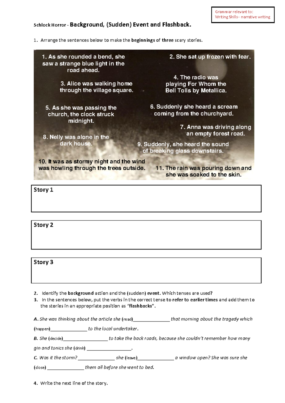 Grammar for Writing Skills: Narrative Tenses & Scary Stories (01) - Studocu