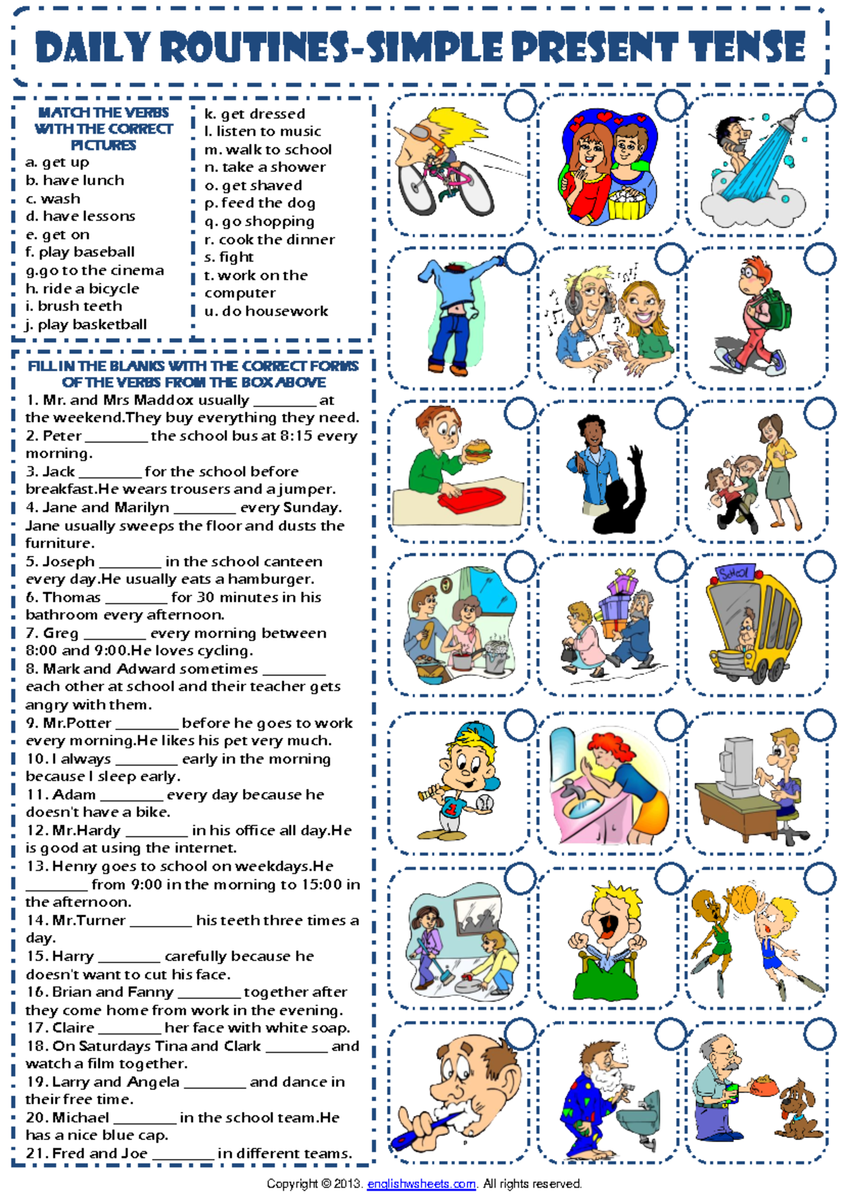 ESL Daily Routines Gap Fill Worksheet - Simple Present Tense - Studocu