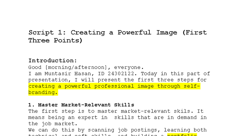 Creating a Powerful Image: Key Steps for Success (Script 1) - Studocu
