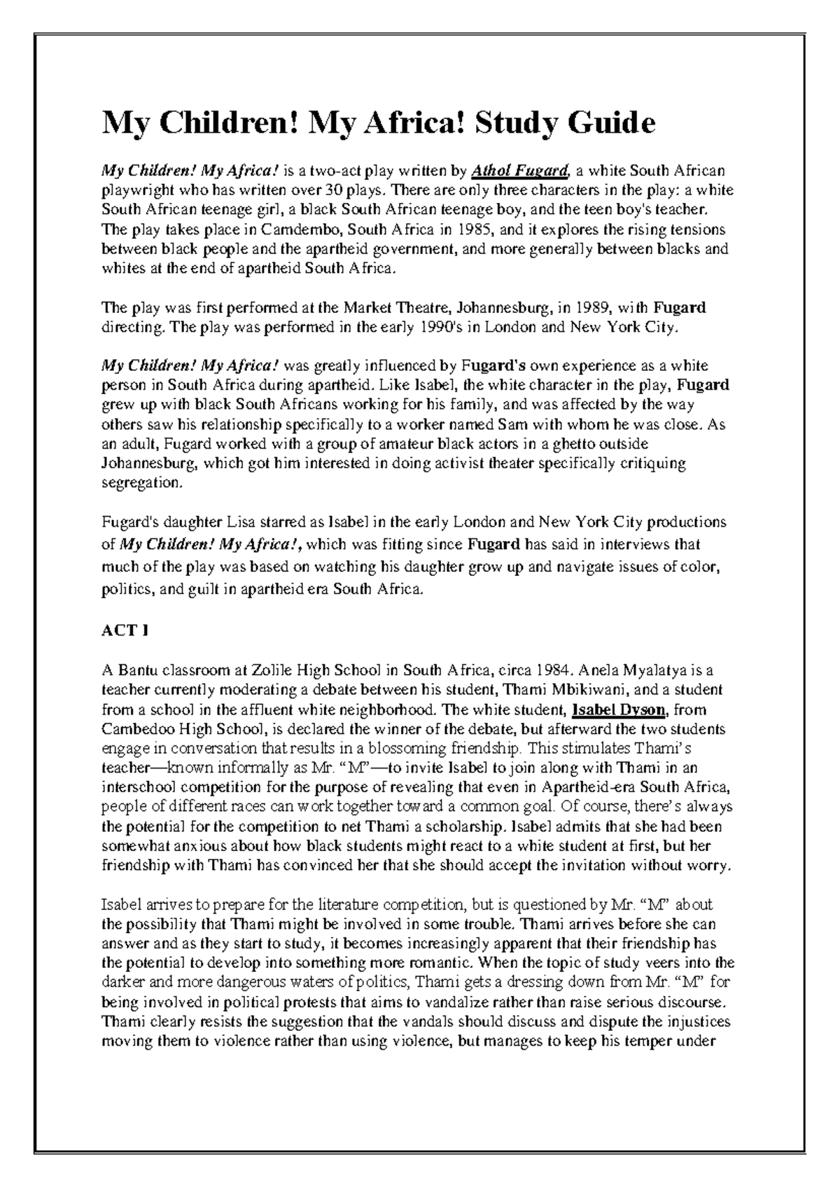 My Children! My Africa! Study Guide and Notes on Key Themes - Studocu