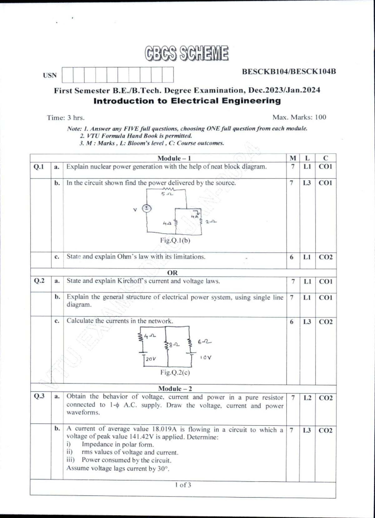 Introduction to Electrical Engineering - BESCK104B - First Semester ...