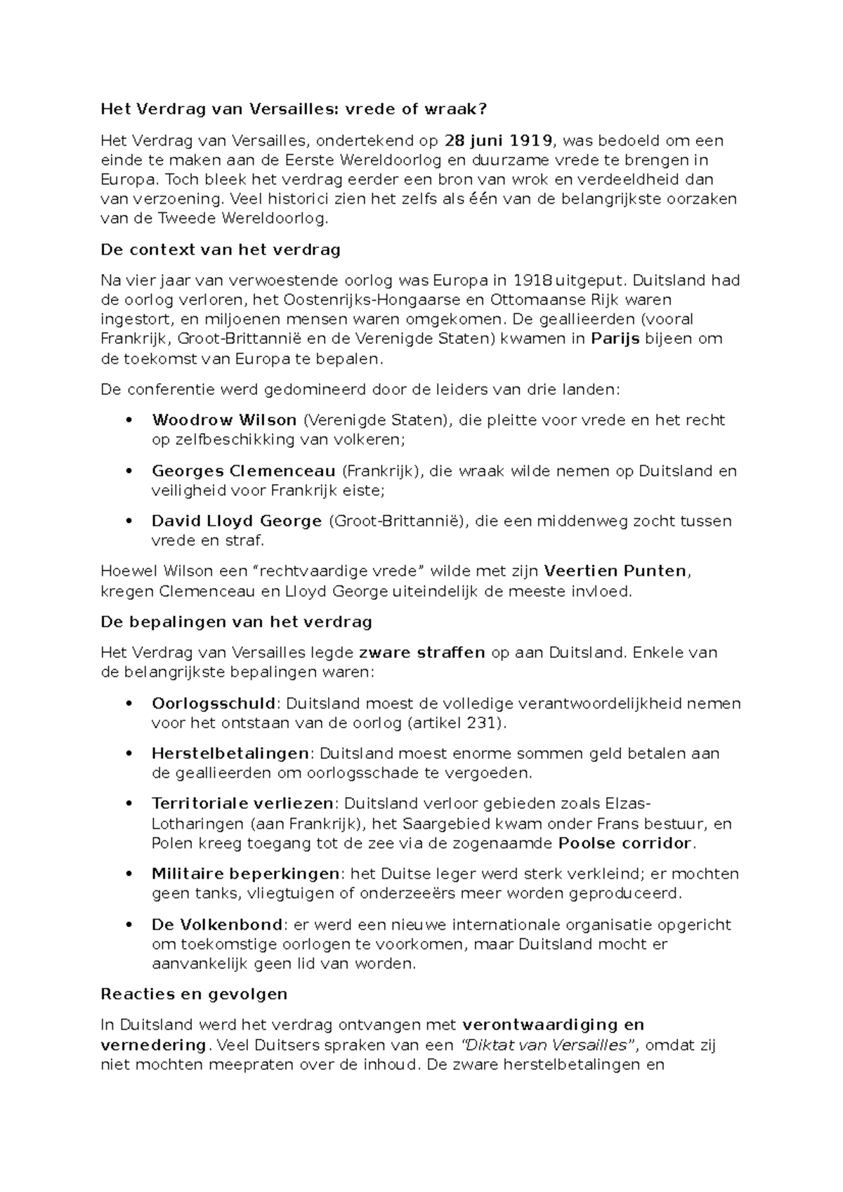 Het Verdrag van Versailles: Vrede of Wraak? Analyse en Gevolgen ...