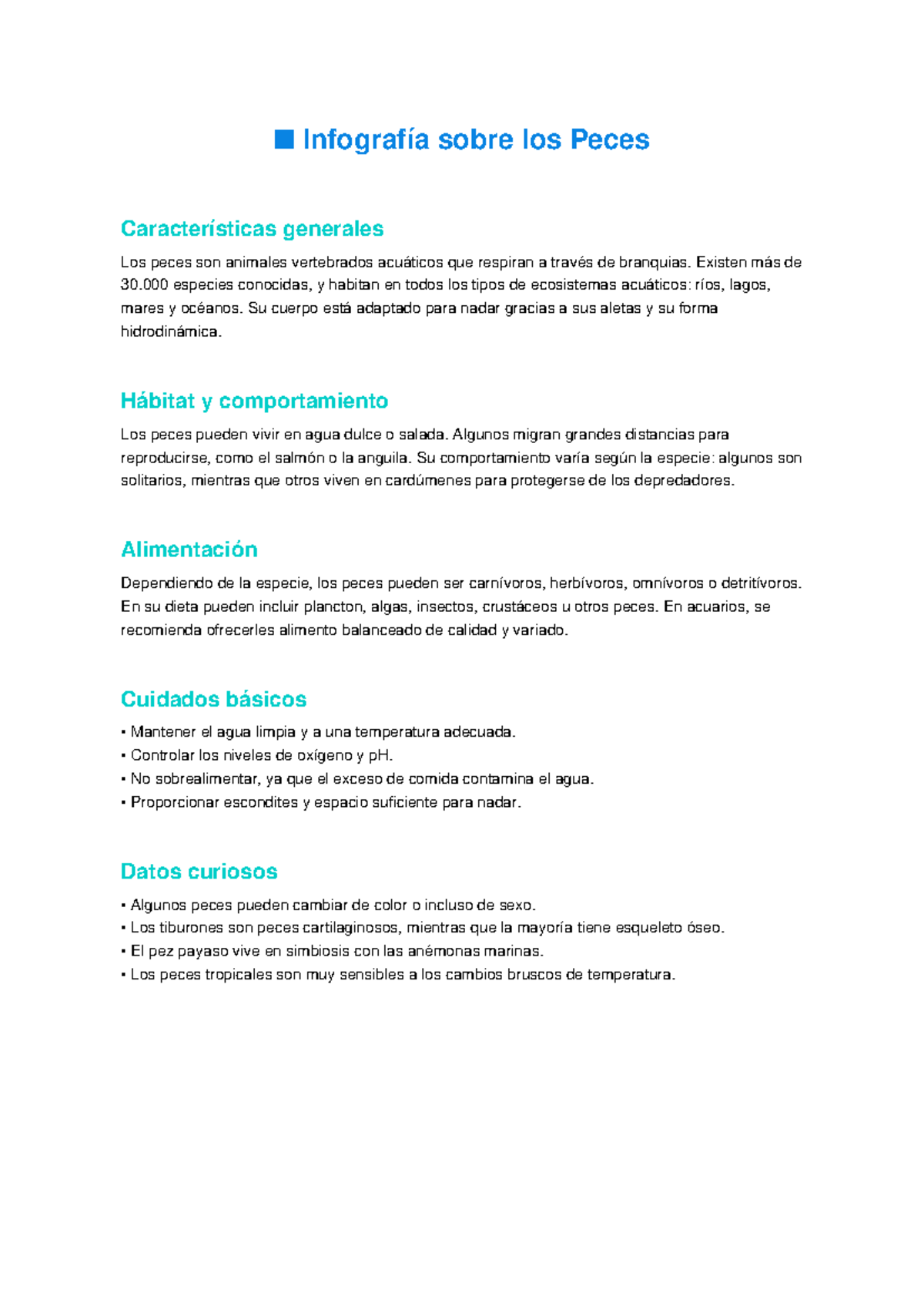 Infografía sobre Peces: Características y Cuidados Esenciales - Studocu