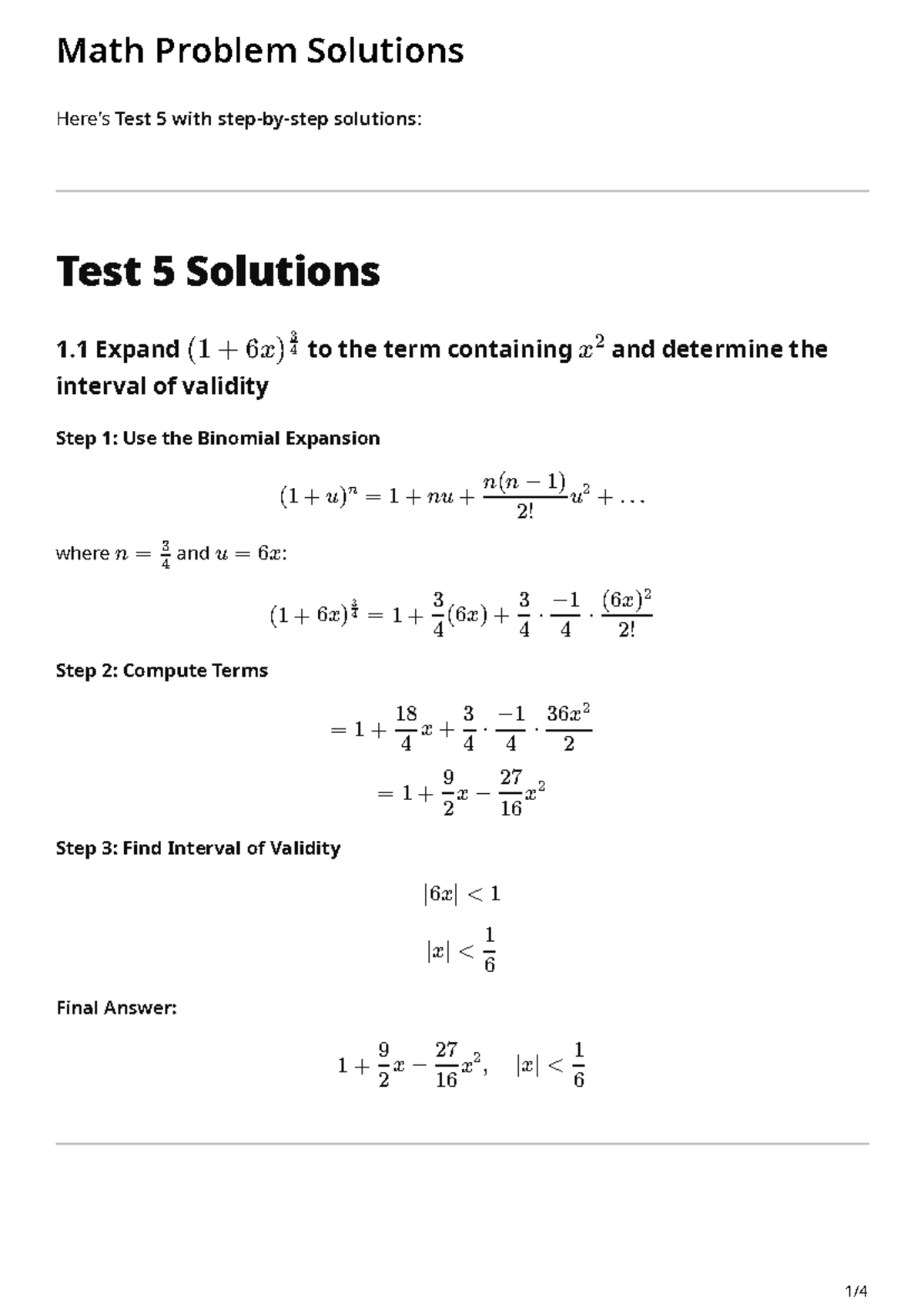 Math Problem Solutions - Math Problem Solutions Here's Test 5 with step ...