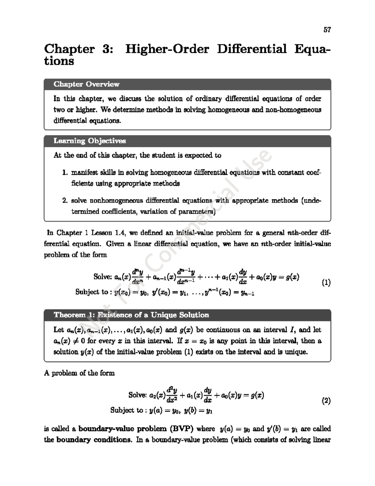 57 MATH 301: Chapter 3 - Higher Order Differential Equations Overview ...