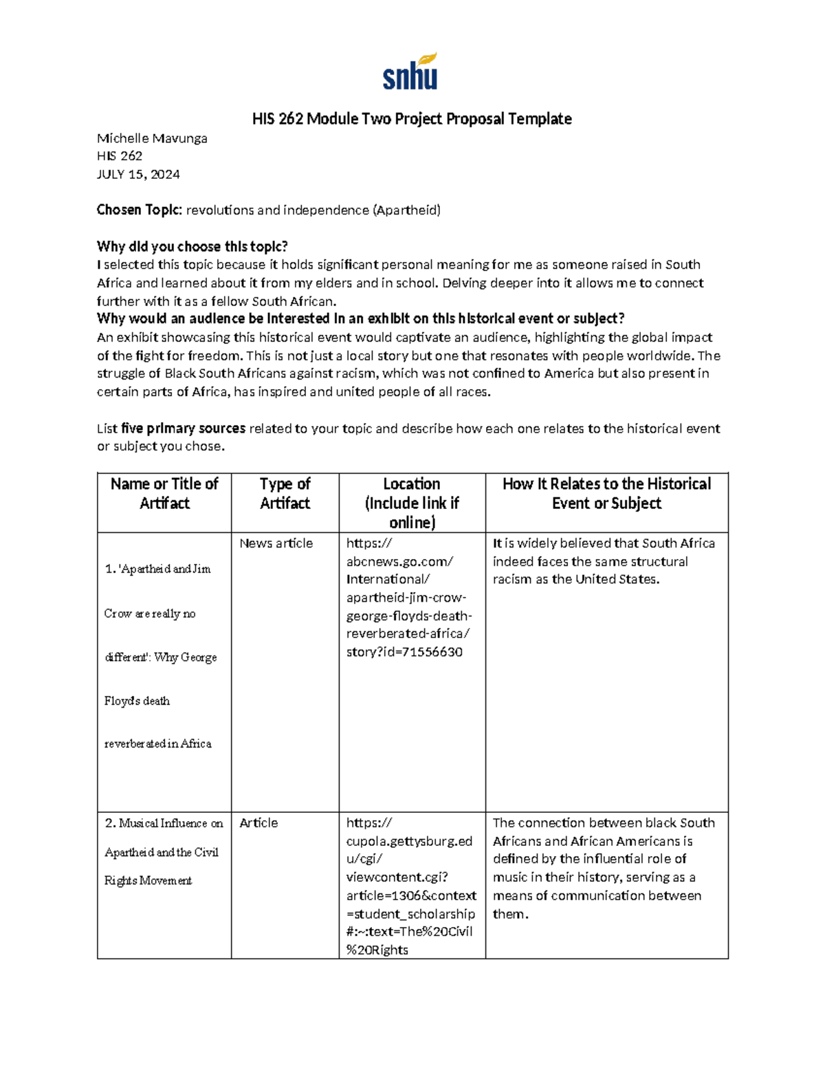 His 262 Module Two Project Proposal Template - HIS 262 Module Two ...