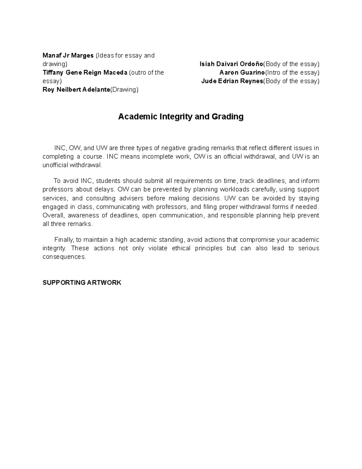 ART APP: Essay Ideas & Drawing Insights on Academic Integrity - Studocu