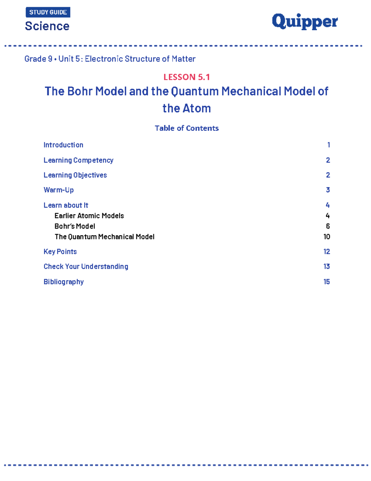 Grade 9 Science: Unit 5 - Bohr & Quantum Mechanical Models of Atoms ...