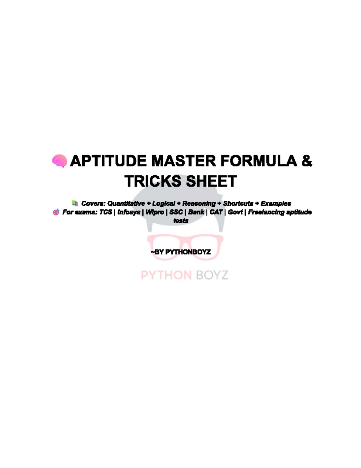 APTITUDE FORMULA TRICKS SHEET: Shortcuts for TCS, Infosys, Wipro, CAT ...