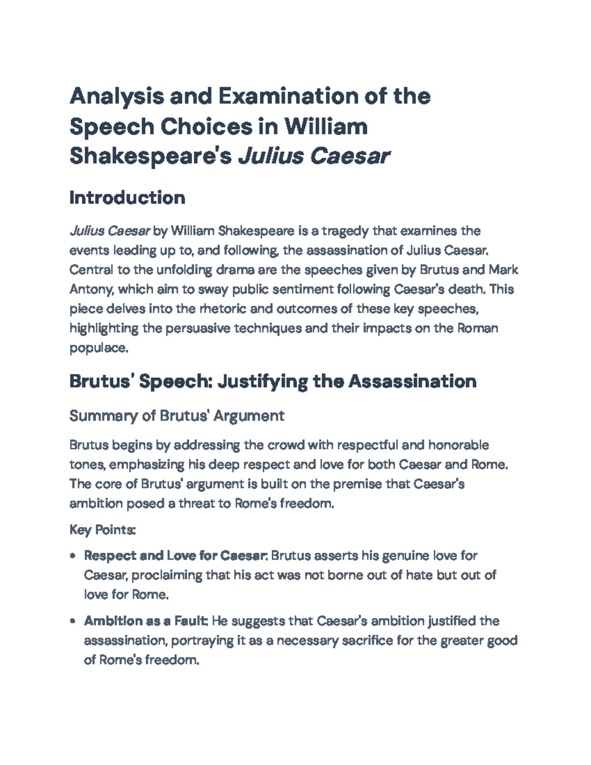 Analysis of Rhetoric in Brutus and Antony's Speeches - Julius Caesar ...