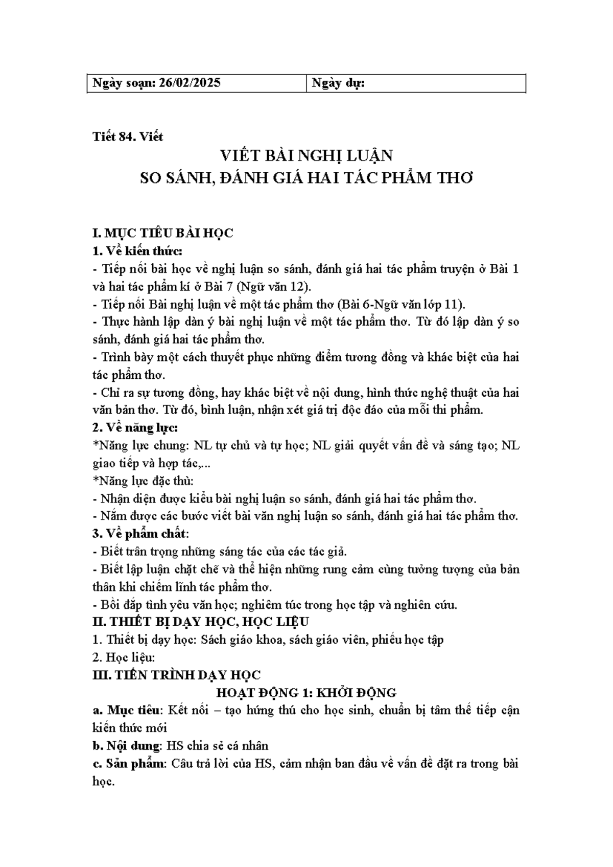 Giao án 12: Viết Bài Nghị Luận So Sánh Hai Tác Phẩm Thơ - Studocu