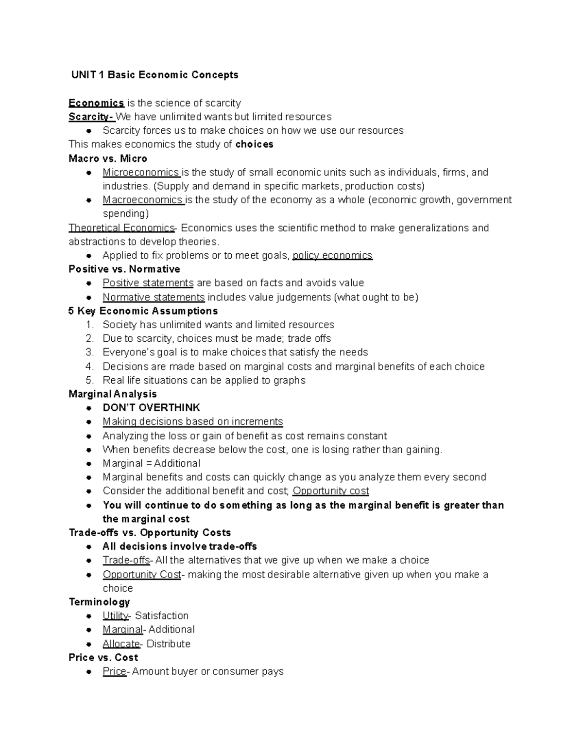 Econ 101: Comprehensive Notes on Basic Economic Concepts & Principles ...