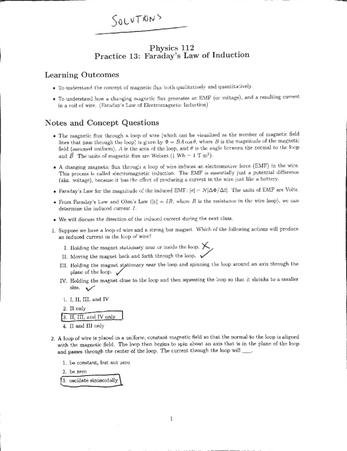 Faradays Law Practice - PHY 112 - Studocu