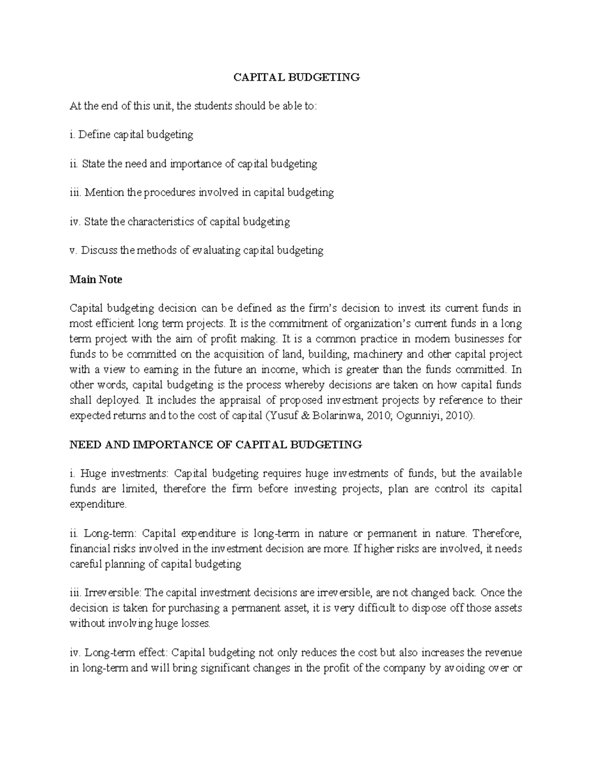 Capital Budgeting: Concepts, Procedures, and Evaluation Methods - Studocu