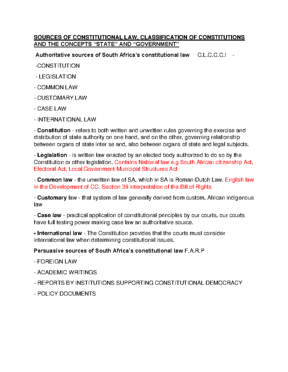 C.L.C.C.C.I Constitutional Law Study Notes: Key Concepts & Sources ...