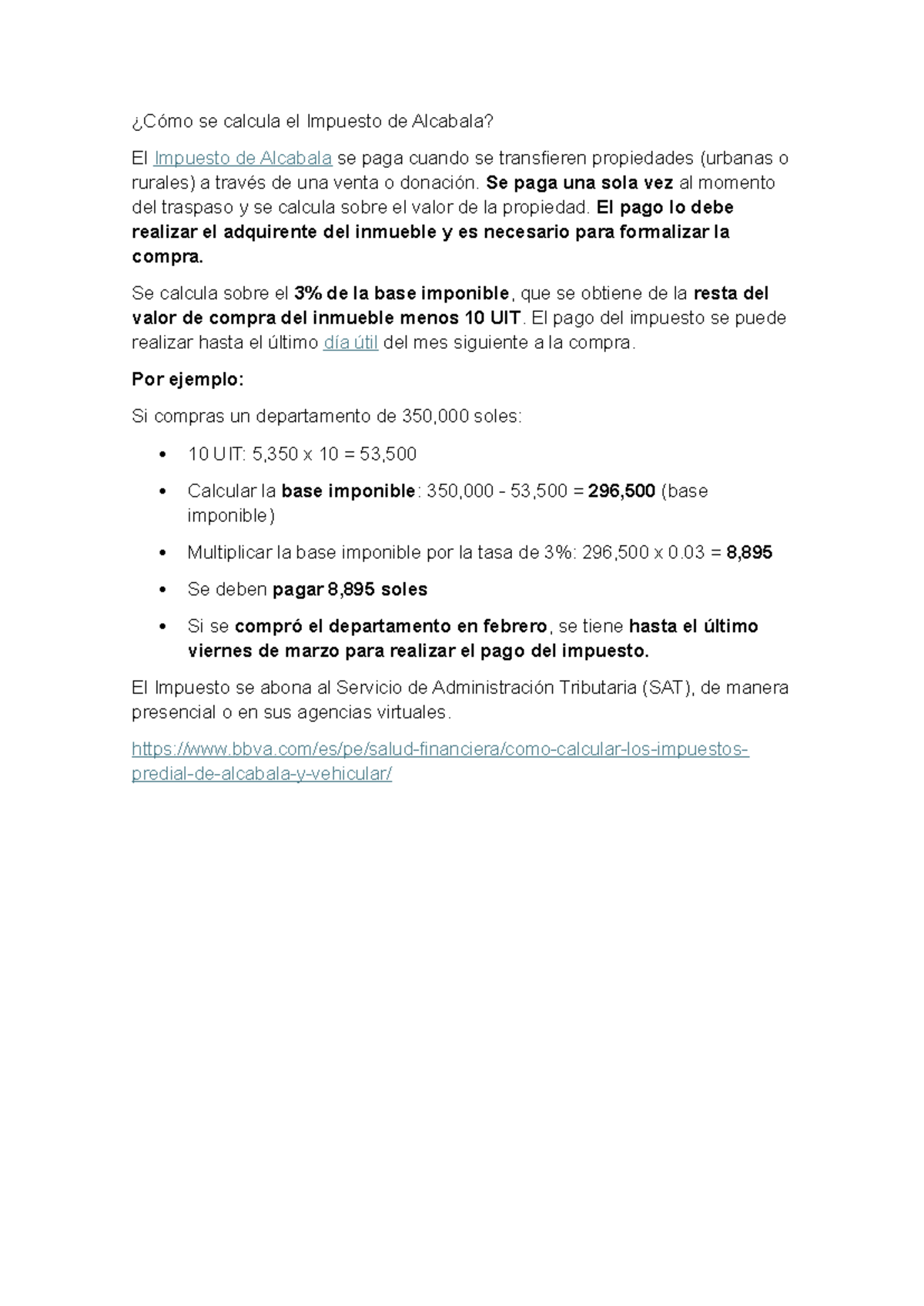 Cálculo del Impuesto de Alcabala: Guía Práctica y Ejemplos - Studocu